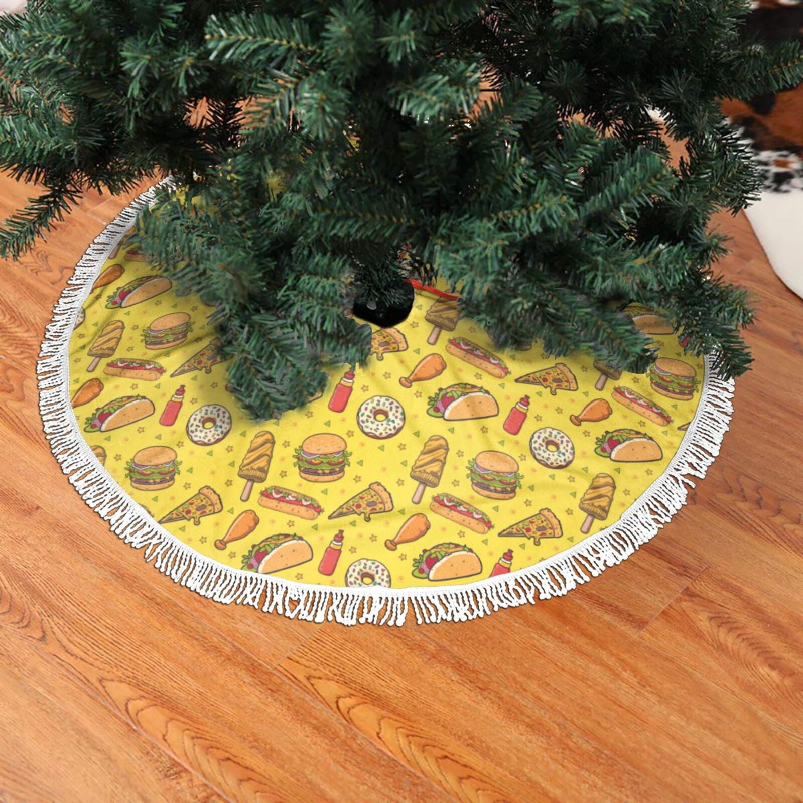 Christmas Tree Skirt, Cute Food Ketchup Hamburger Christmas Tree ...
