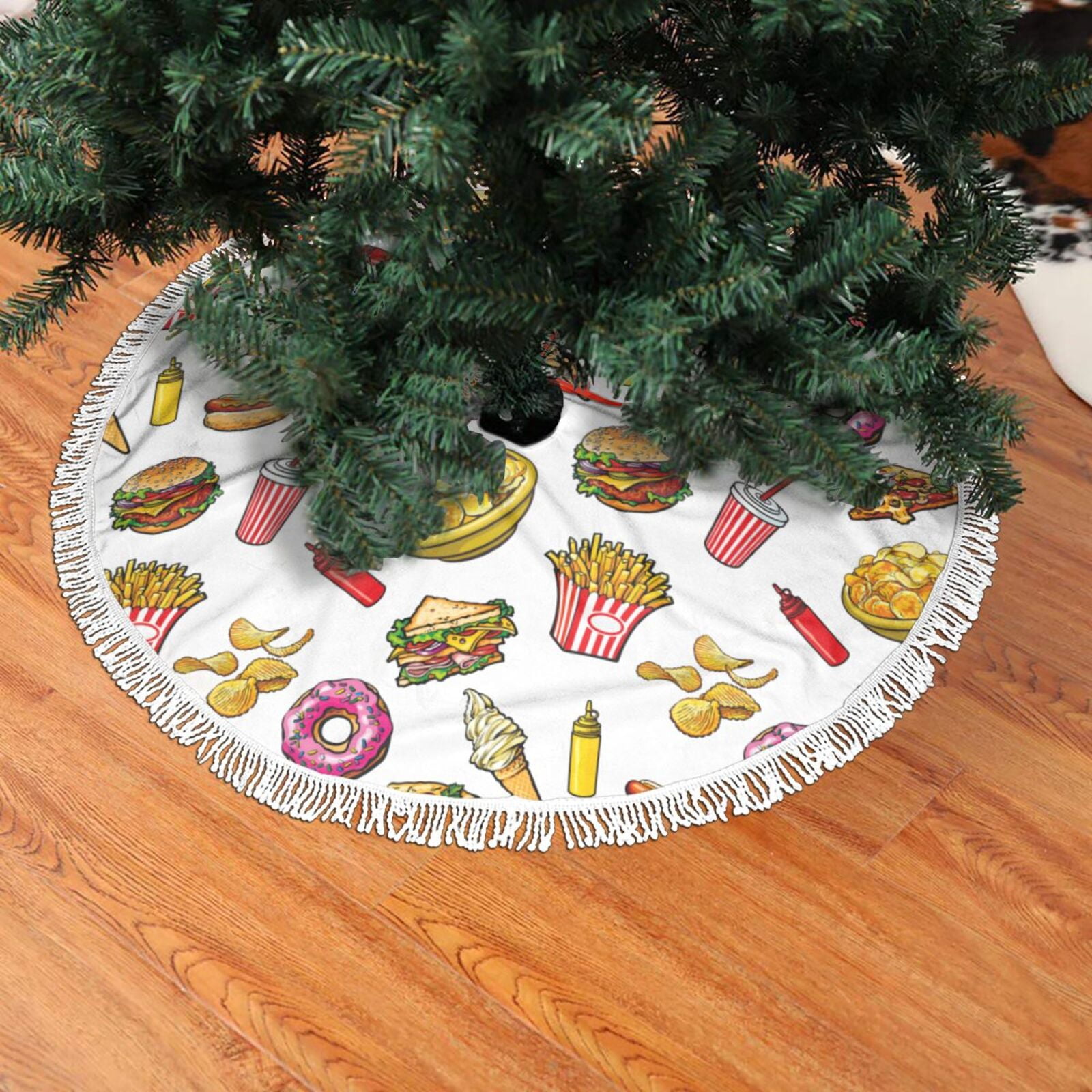 Christmas Tree Skirt, Cute Food Ketchup Potato Chips Christmas Tree ...