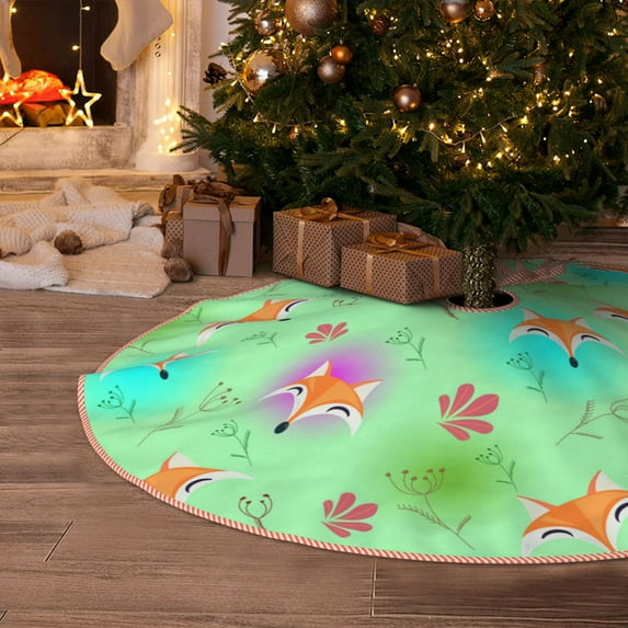 Christmas Tree Skirt - Cute Fox Floral Green Halloween Tree Skirt ...