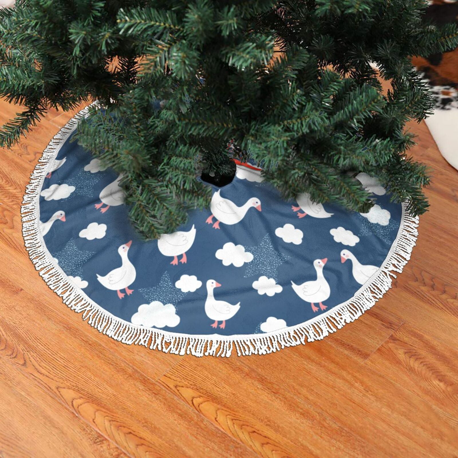 Christmas Tree Skirt, Cute Goose On Blue Sky Christmas Tree Decorations ...