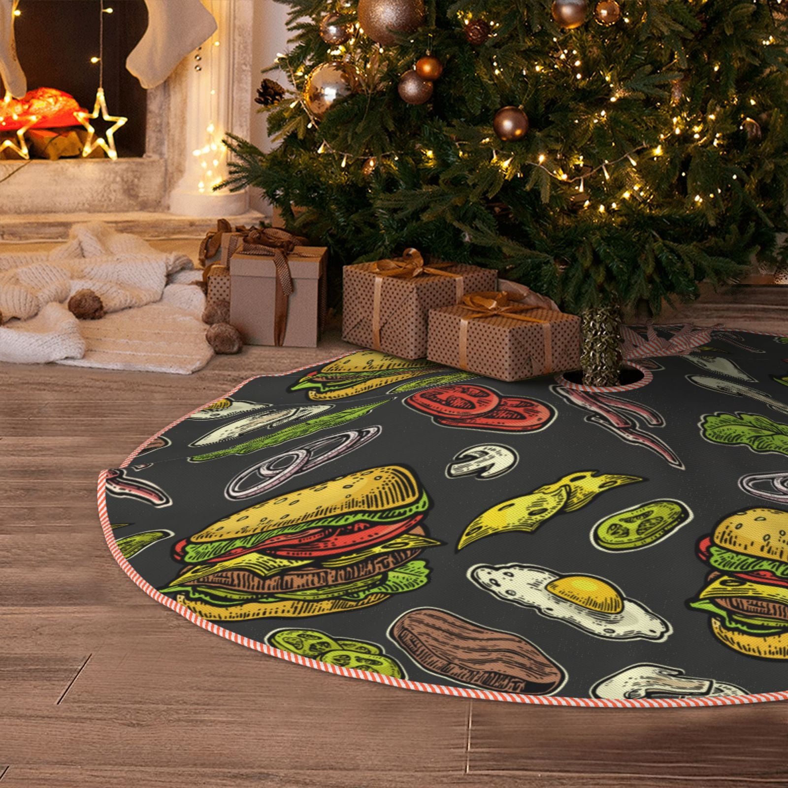 Christmas Tree Skirt Cute Hamburger Beef Vegetables Tree Skirt for ...