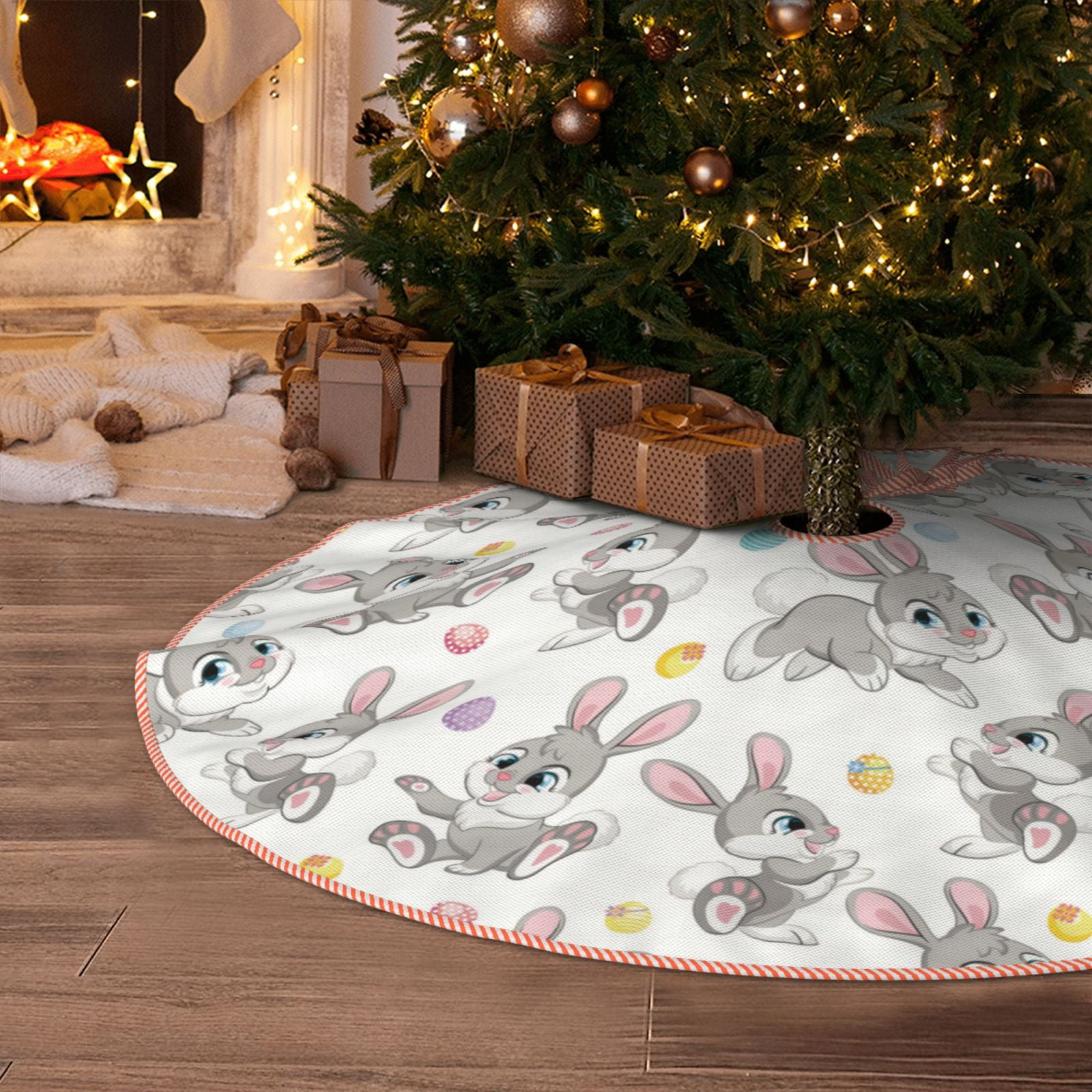 Christmas Tree Skirt - Cute Rabbit Halloween Tree Skirt Winter Fall ...