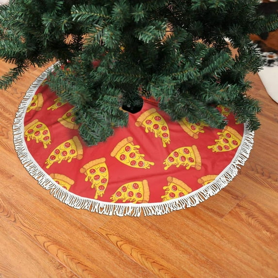 Christmas Tree Skirt, Cute Red Pizza Christmas Tree Decorations Indoor ...