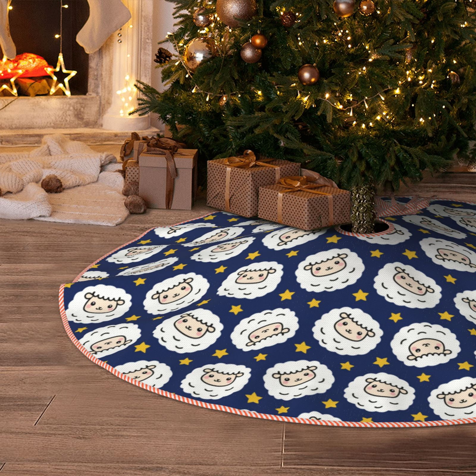 Christmas Tree Skirt - Cute Sheep With Star Halloween Tree Skirt Winter ...