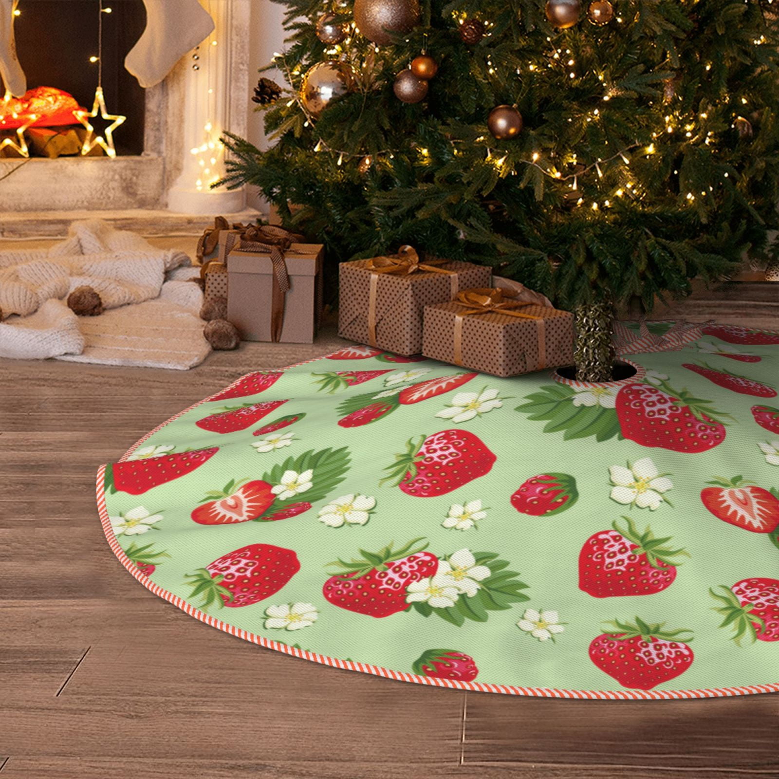 Christmas Tree Skirt - Cute Strawberry Flowers Halloween Tree Skirt ...