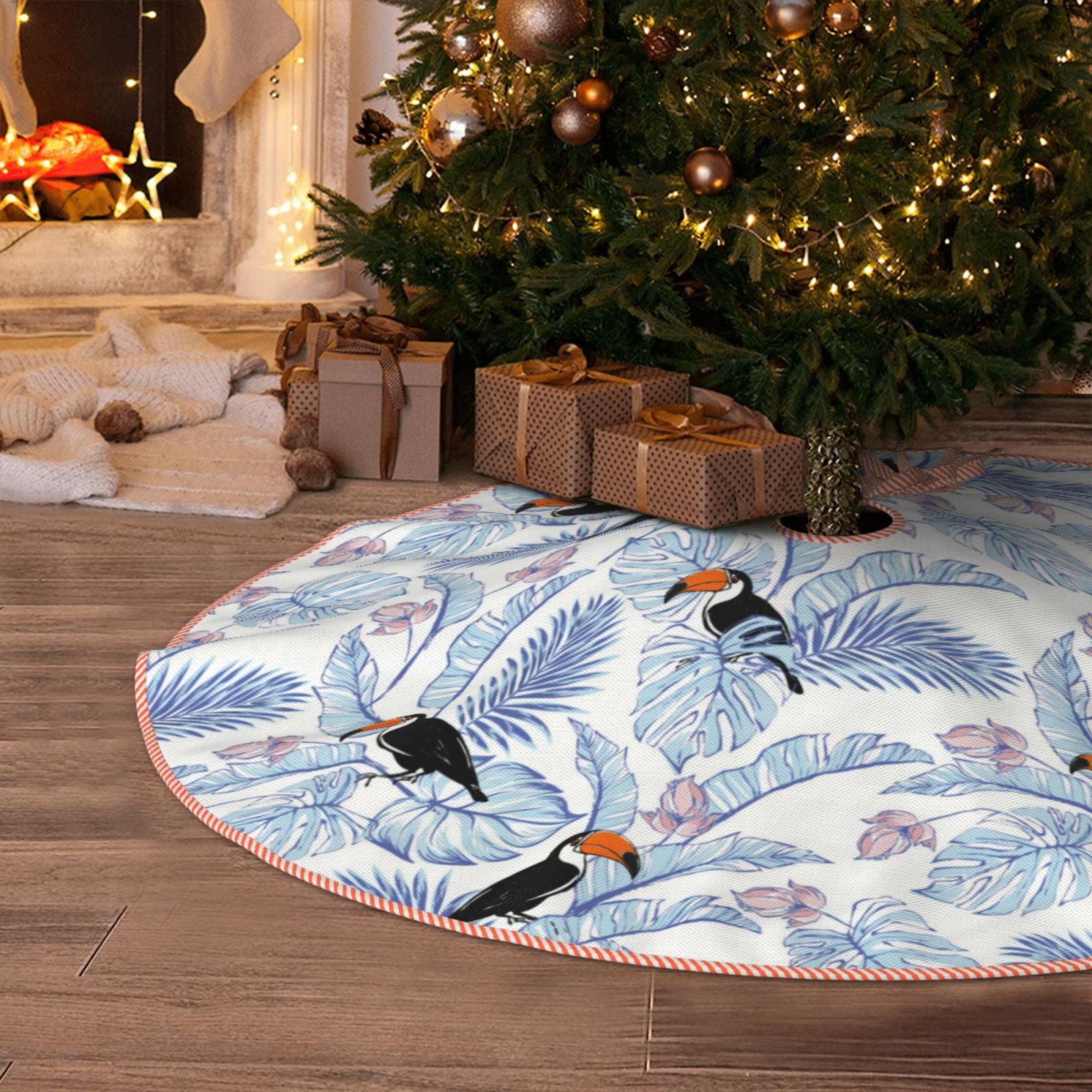 Christmas Tree Skirt - Cute Toucan Monstera Palm Leaves Halloween Tree ...