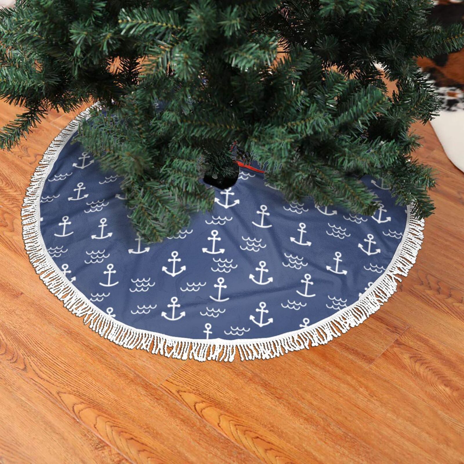 Christmas Tree Skirt, Cute anchors wave navyblue Christmas Tree ...