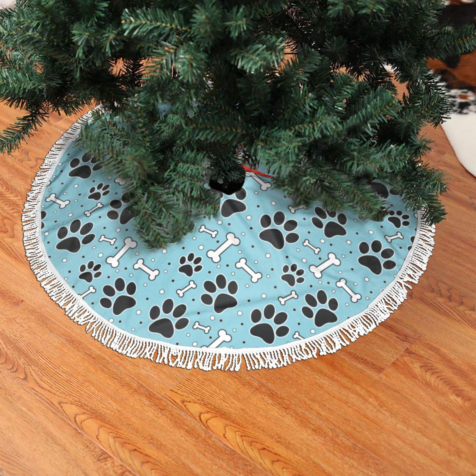 Christmas Tree Skirt, Cute dog footprints Christmas Tree Decorations ...