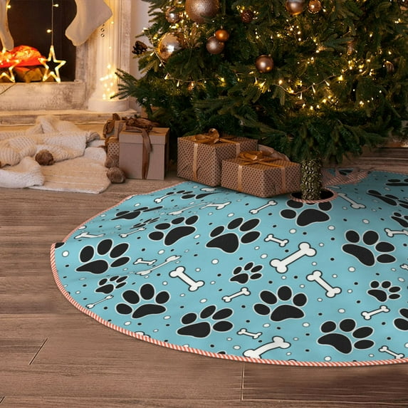 Christmas Tree Skirt - Cute dog footprints Halloween Tree Skirt Winter ...