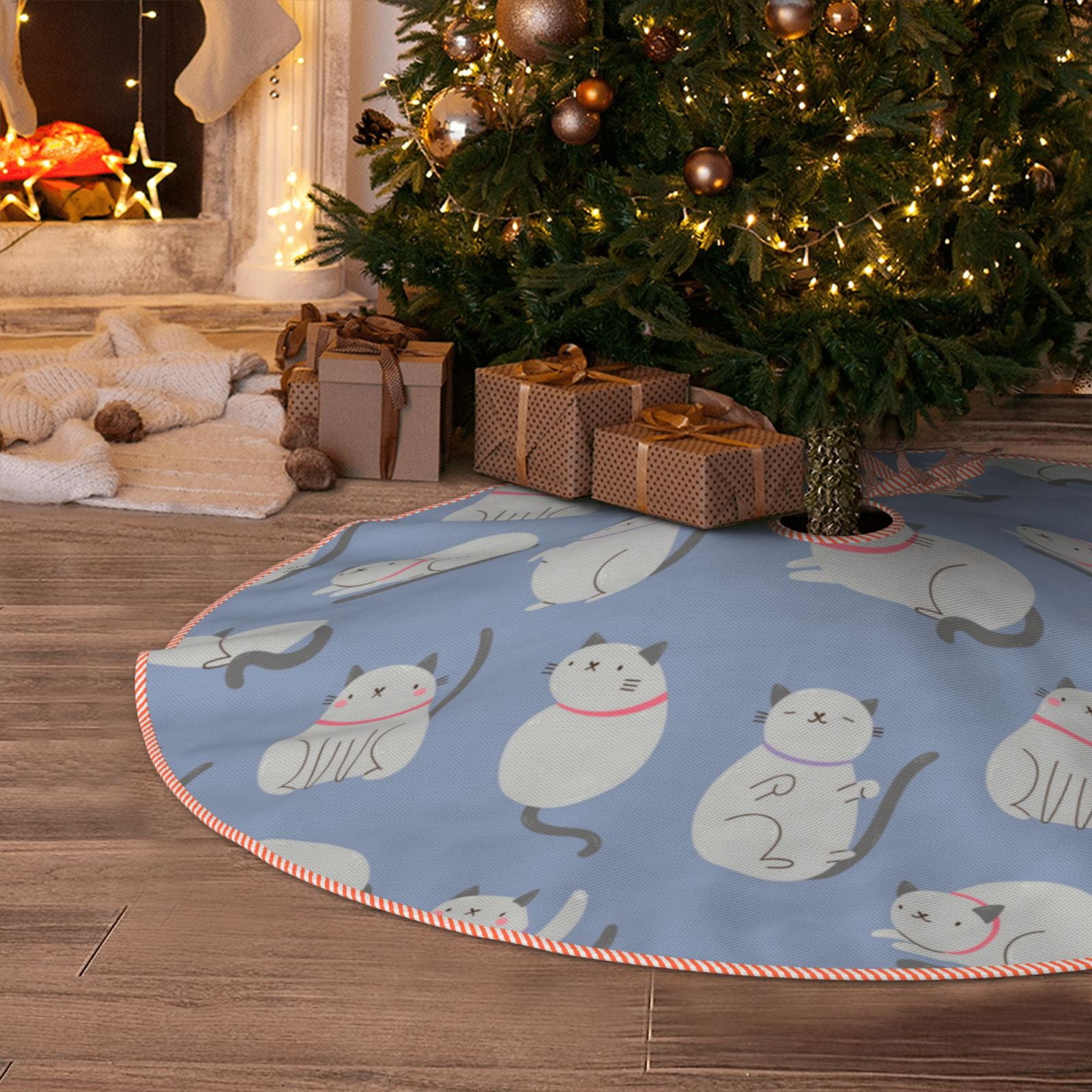 Christmas Tree Skirt - Cute fat cat Halloween Tree Skirt Winter Fall ...