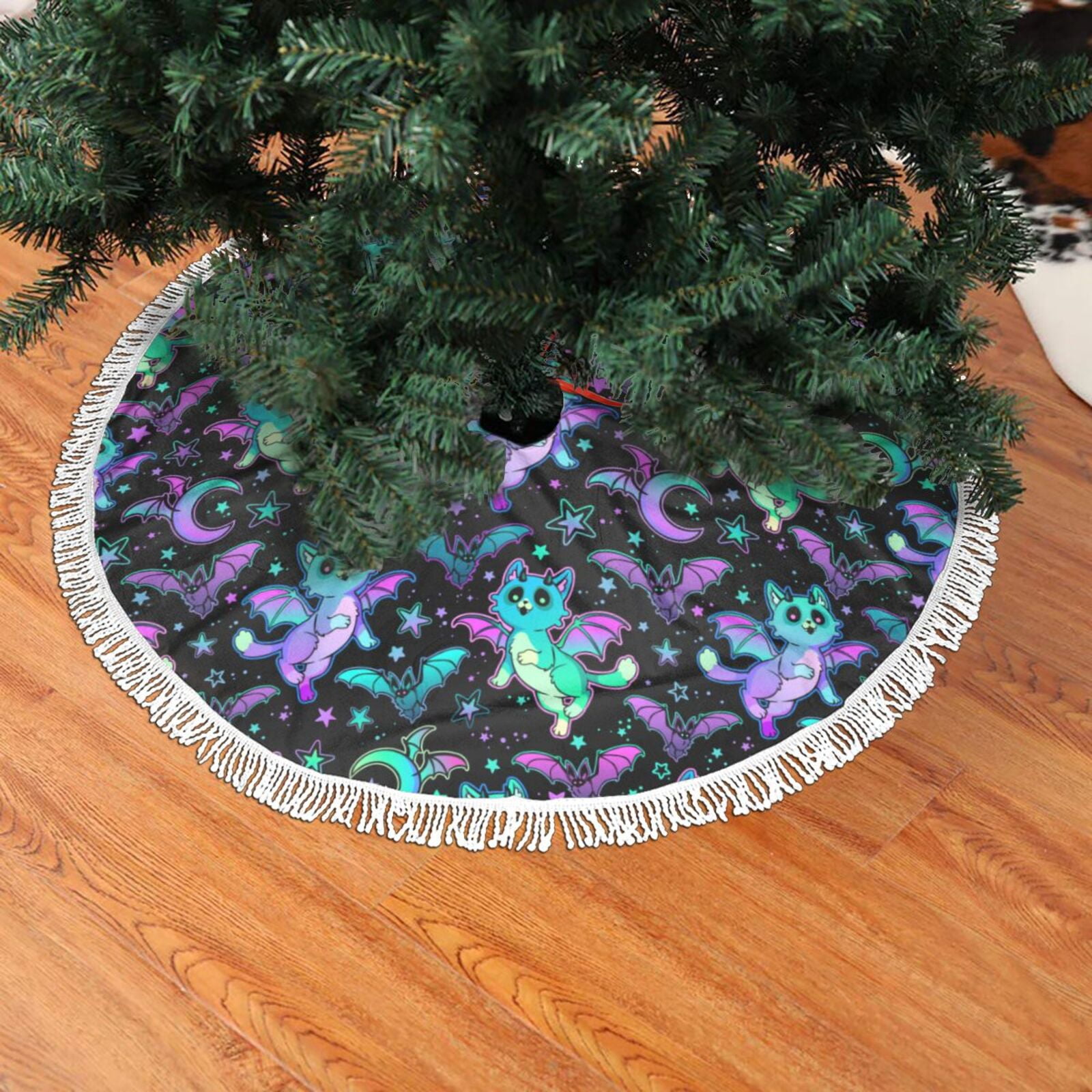 Christmas Tree Skirt, Cute winged fantasy cats bats Christmas Tree ...