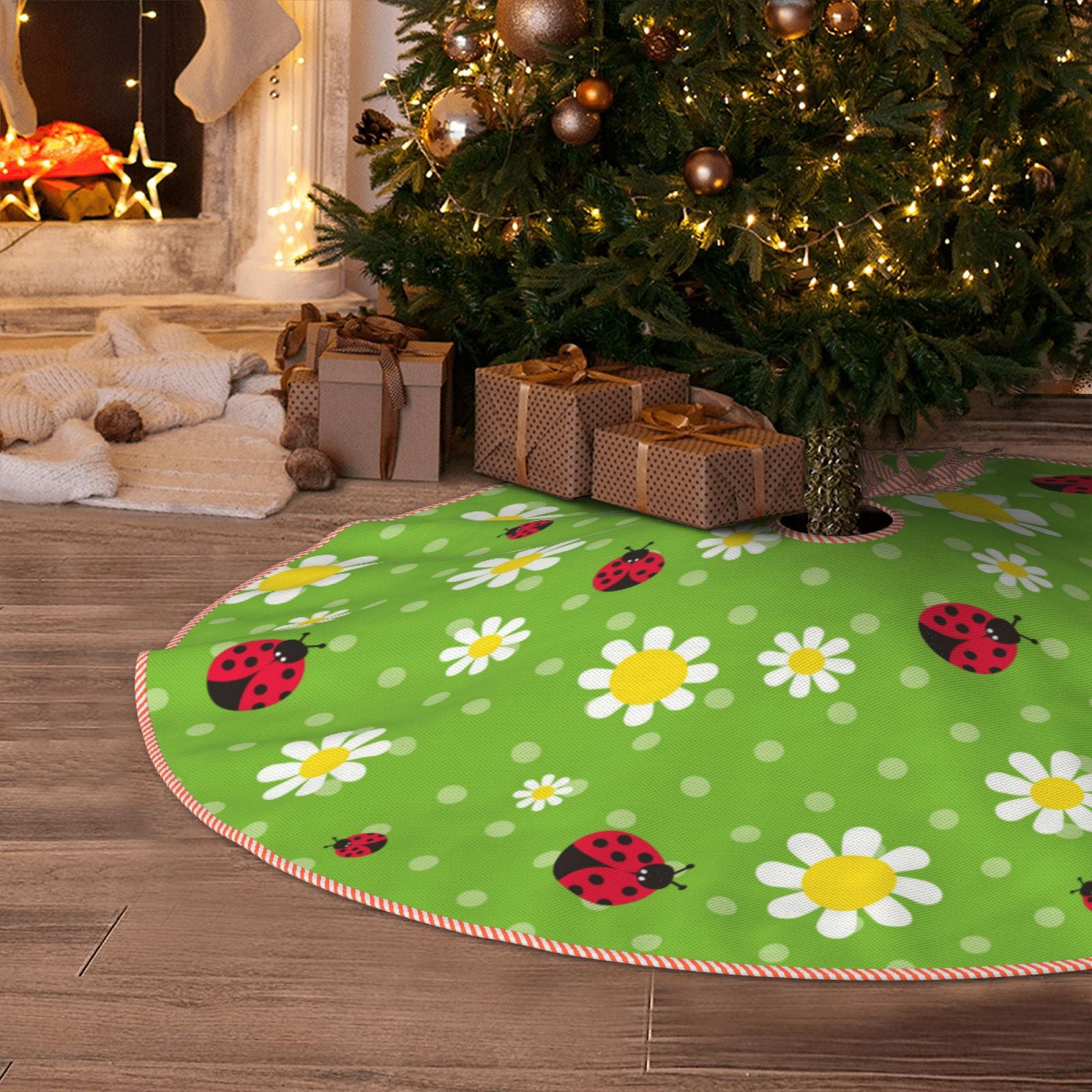 Christmas Tree Skirt - Daisies And Ladybugs Halloween Tree Skirt Winter ...