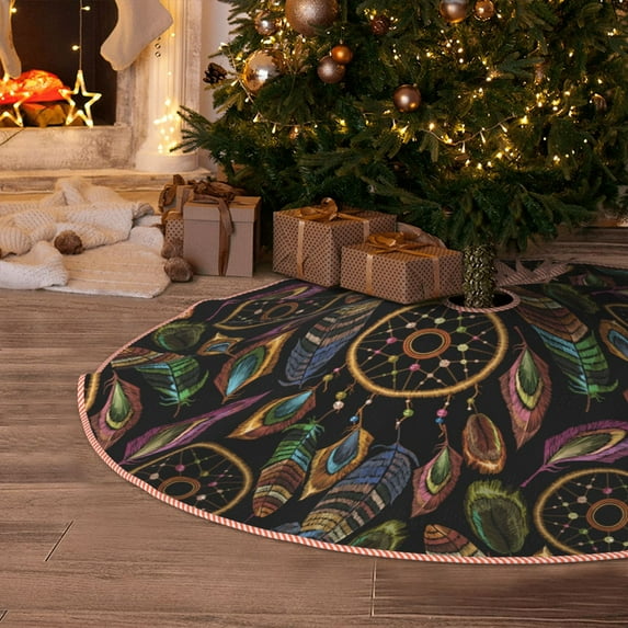 Christmas Tree Skirt - Decorative feathers Halloween Tree Skirt Winter ...