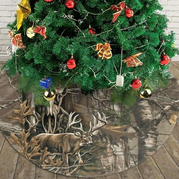 Christmas Tree Skirt Deer Hunting Camo Bull Skull 48" Round Winter Snow ...