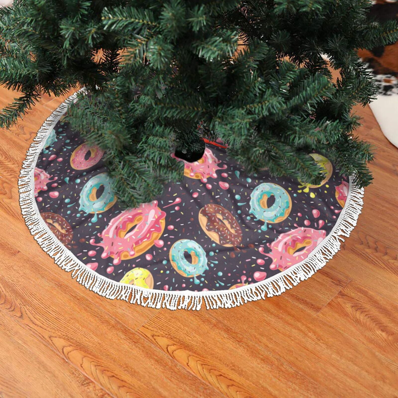 Christmas Tree Skirt, Donut Print No.9017 Christmas Tree Decorations Indoor, Tree Skirts Mat ...
