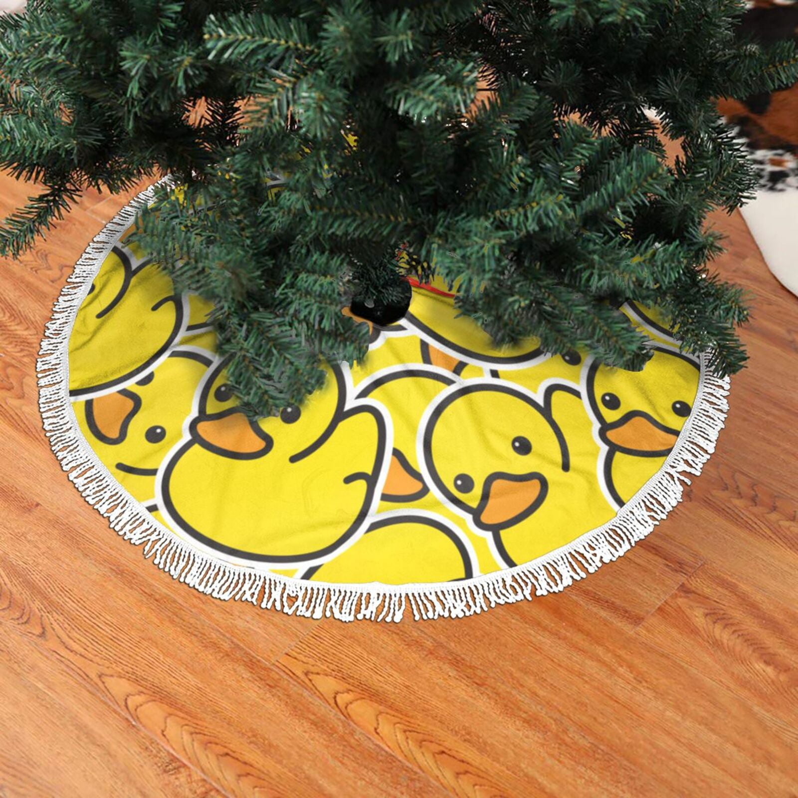 Christmas Tree Skirt, Ducky Cartoon Animal Yellow Christmas Tree ...