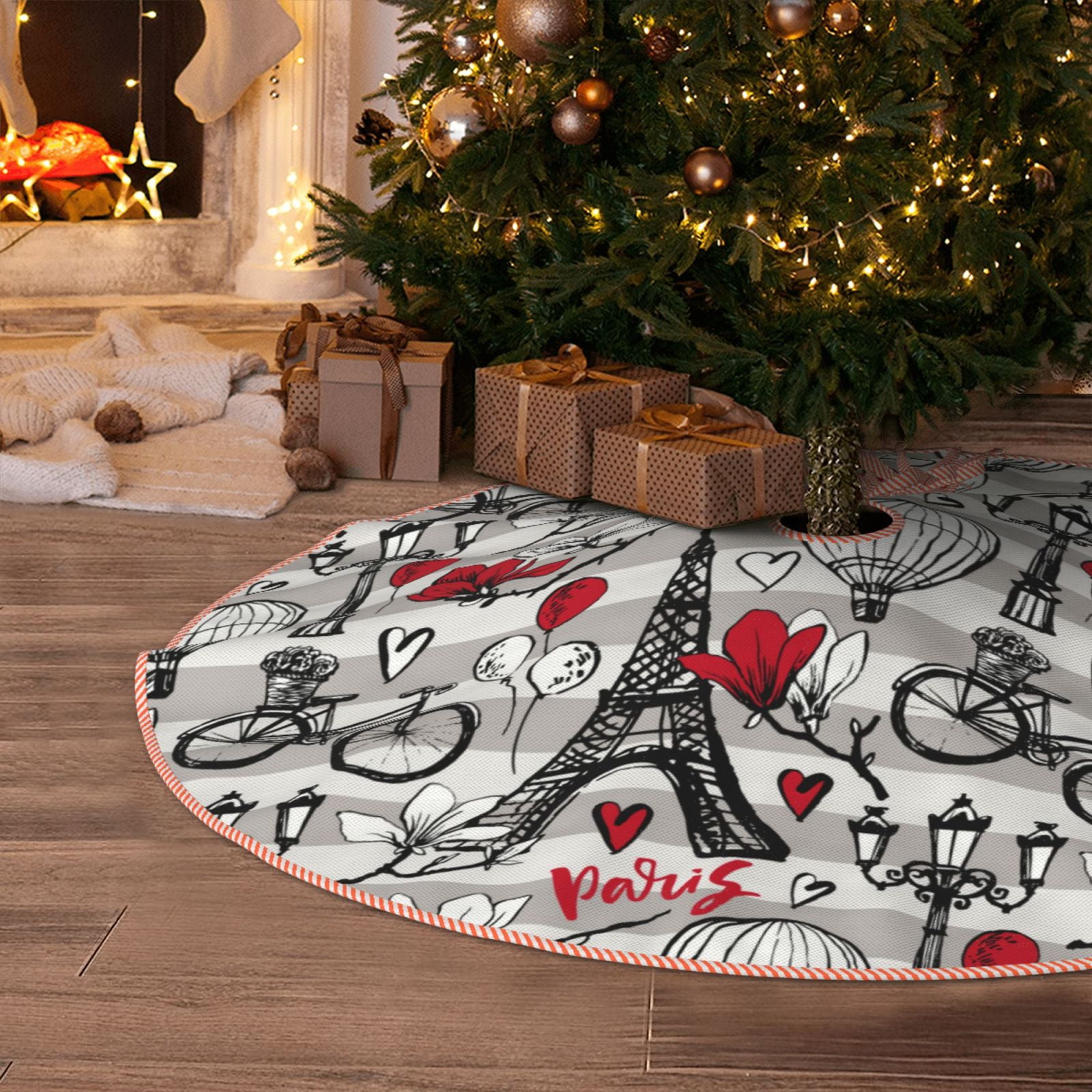 Christmas Tree Skirt Eiffel Tower Retro Tree Skirt for Merry Christmas ...
