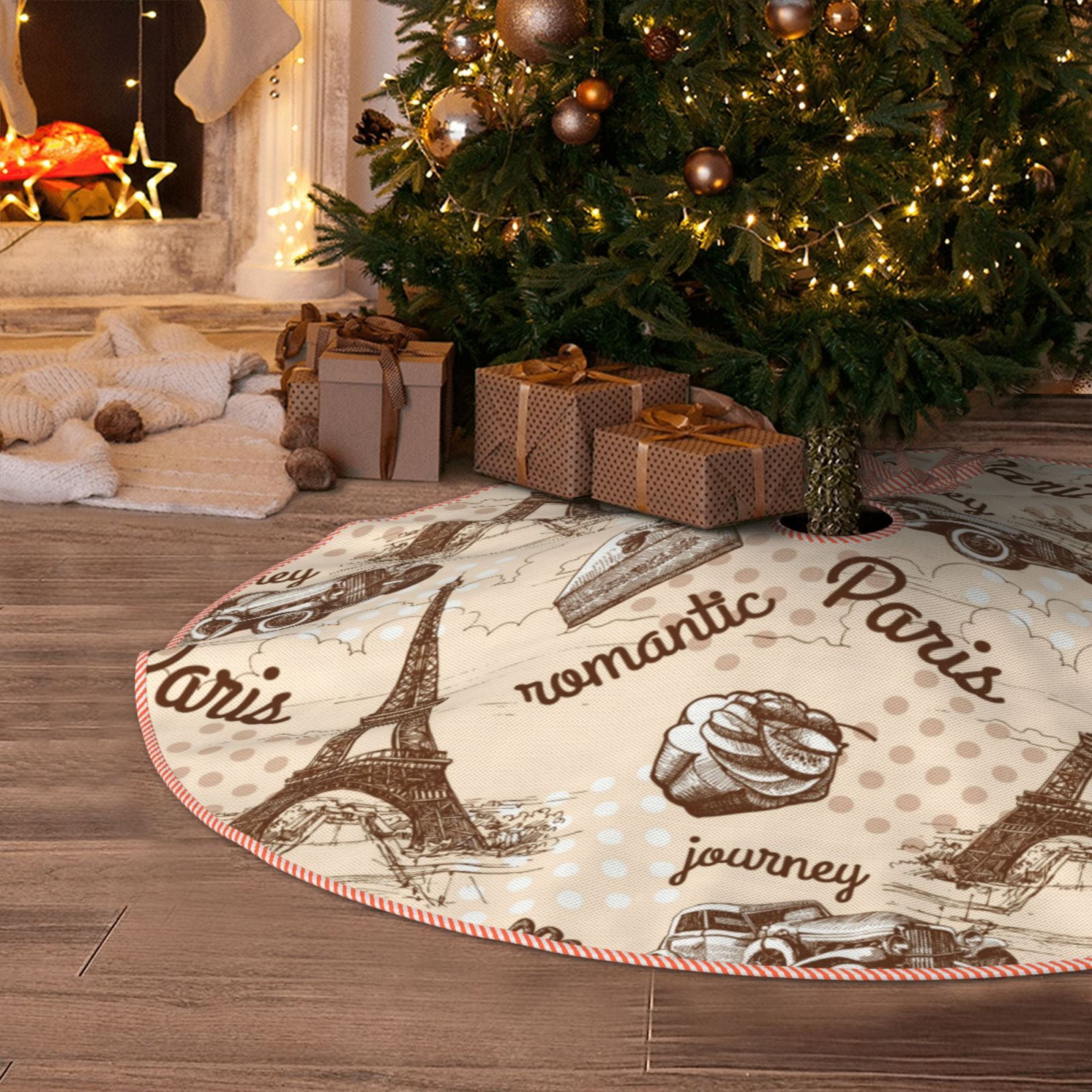 Christmas Tree Skirt - Eiffel Tower Vintage Halloween Tree Skirt Winter ...