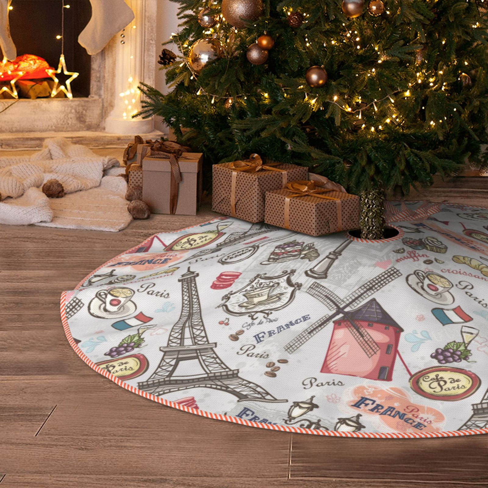 Christmas Tree Skirt - Eiffel Tower food Halloween Tree Skirt Winter ...