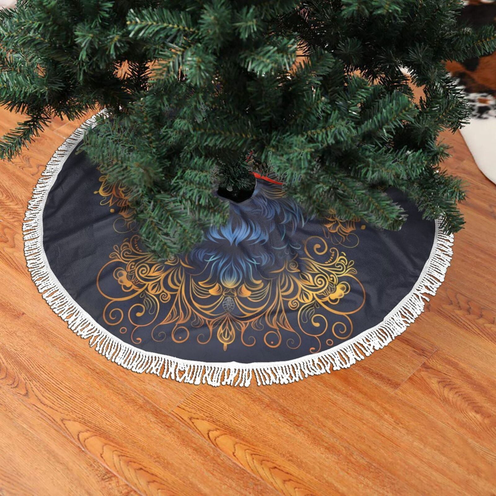 Christmas Tree Skirt, Elegant Dog Mandala Art Christmas Tree ...