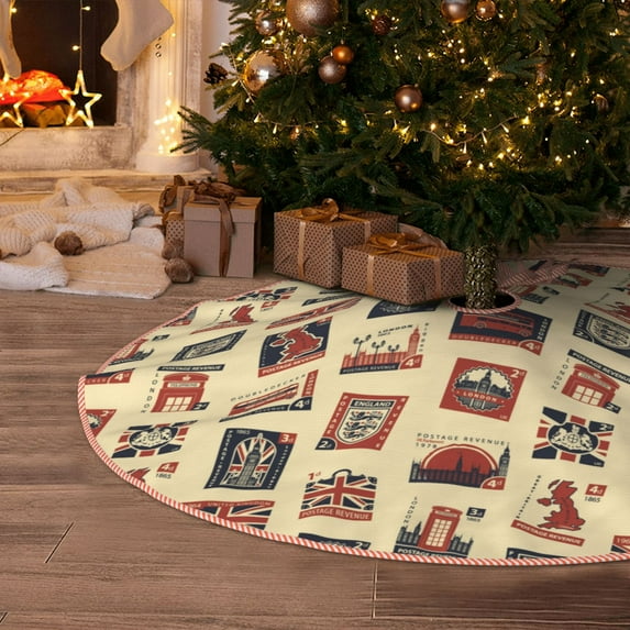 Christmas Tree Skirt - England Stamp print Halloween Tree Skirt Winter ...