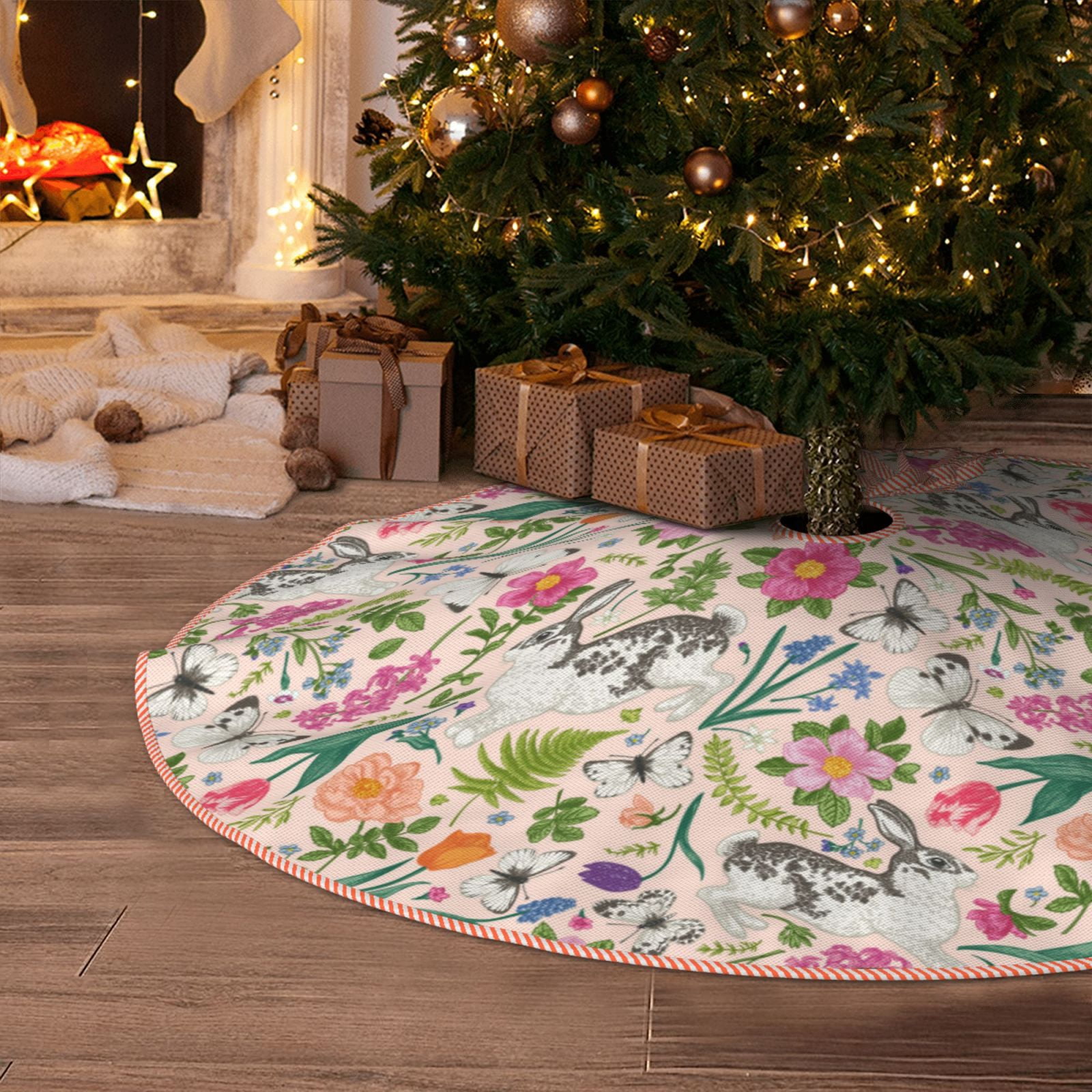 Christmas Tree Skirt - Exotic Rabbit Butterfly Flower Halloween Tree ...