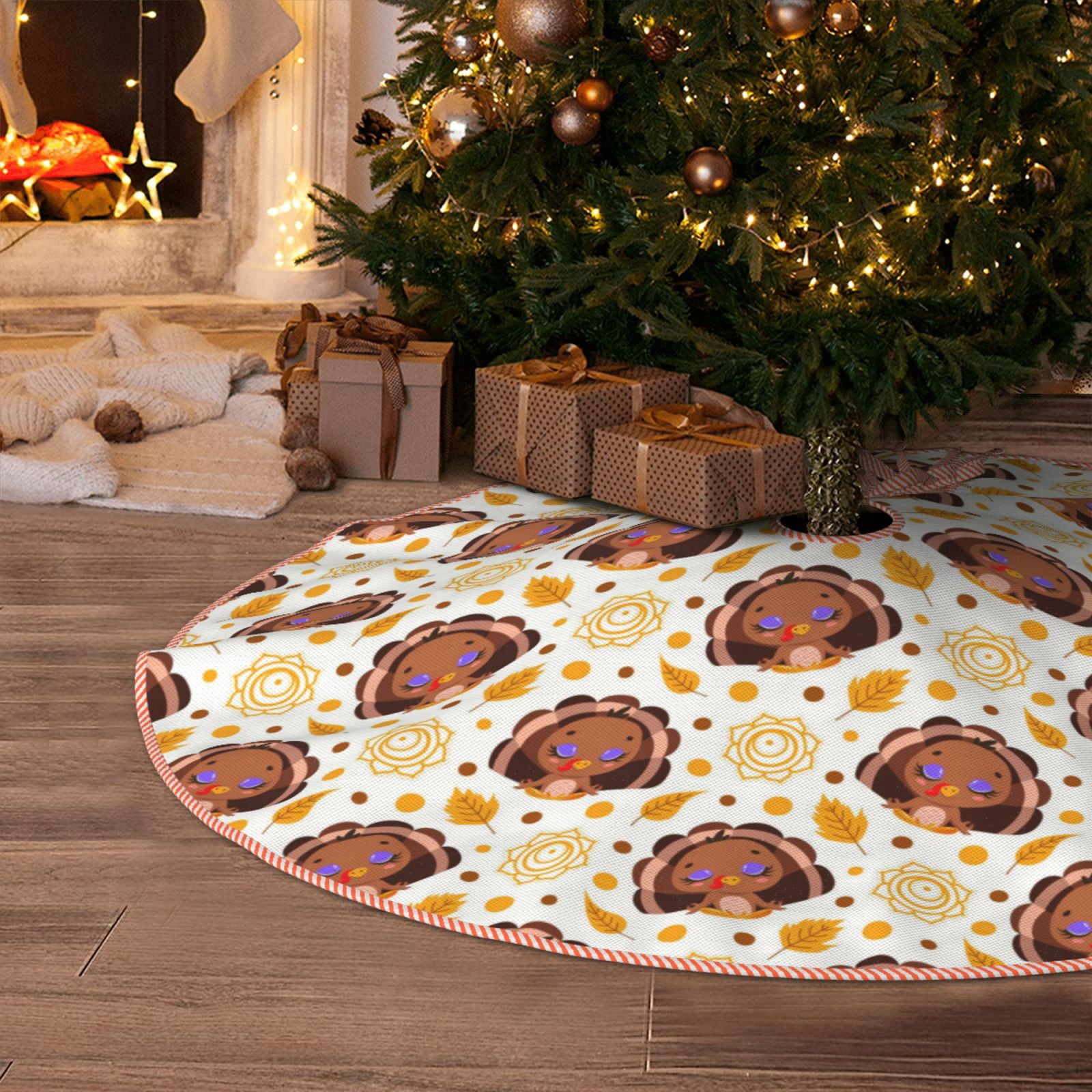 Christmas Tree Skirt - Fall Turkey Halloween Tree Skirt Winter Fall ...