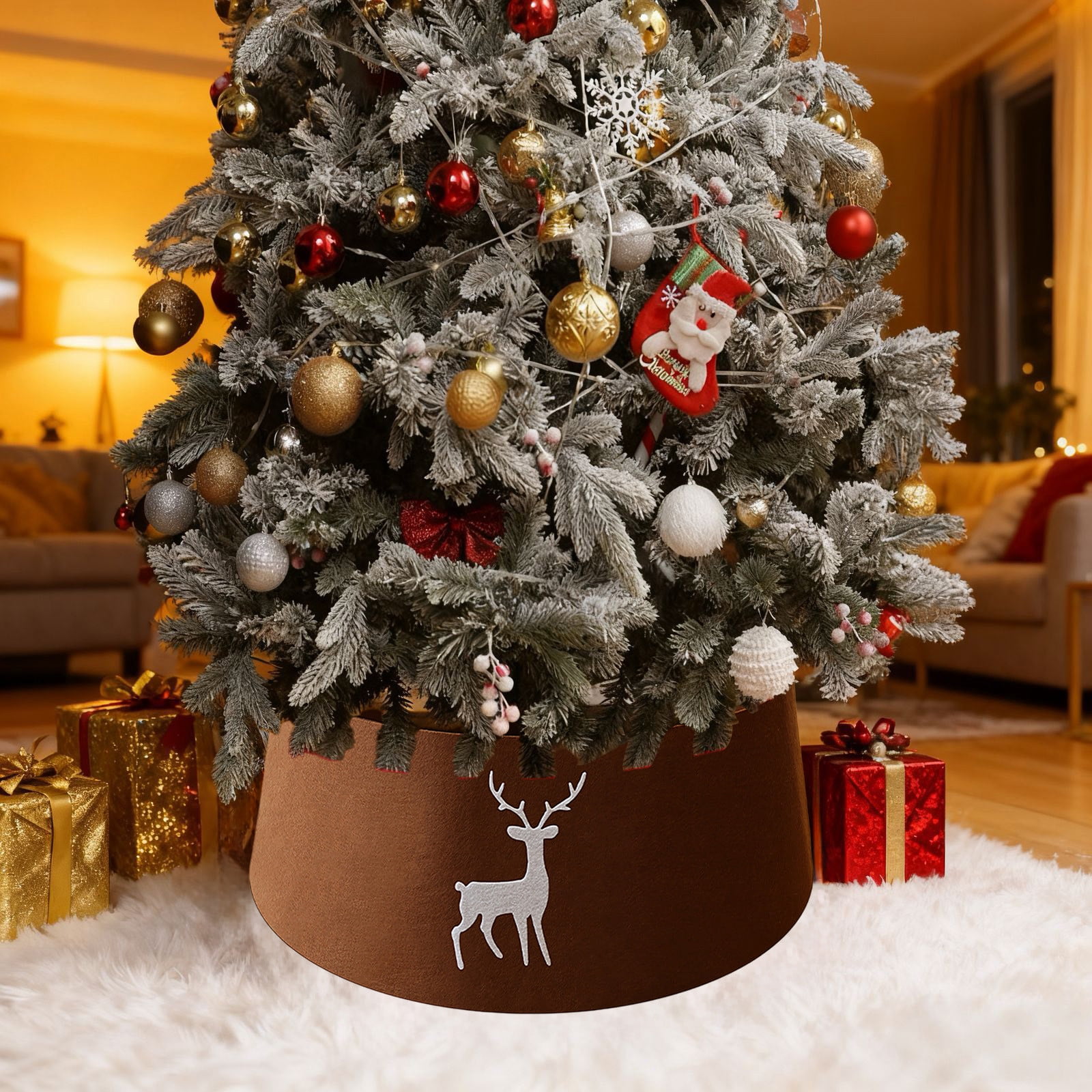 Christmas Tree Skirt Felt Tree Cover Mat - Festive Holiday Scene ...