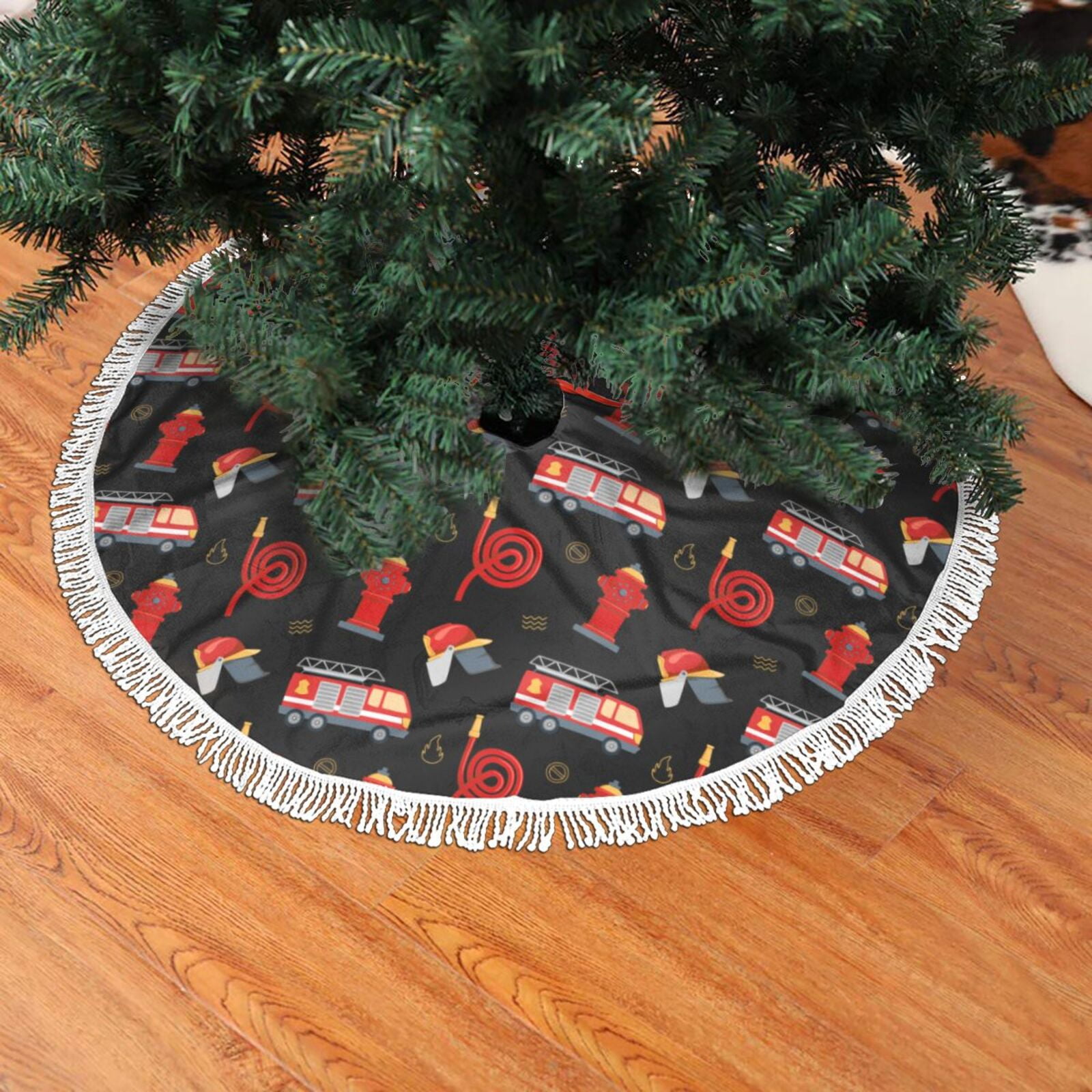 Christmas Tree Skirt, Fire Fighting Christmas Tree Decorations Indoor ...