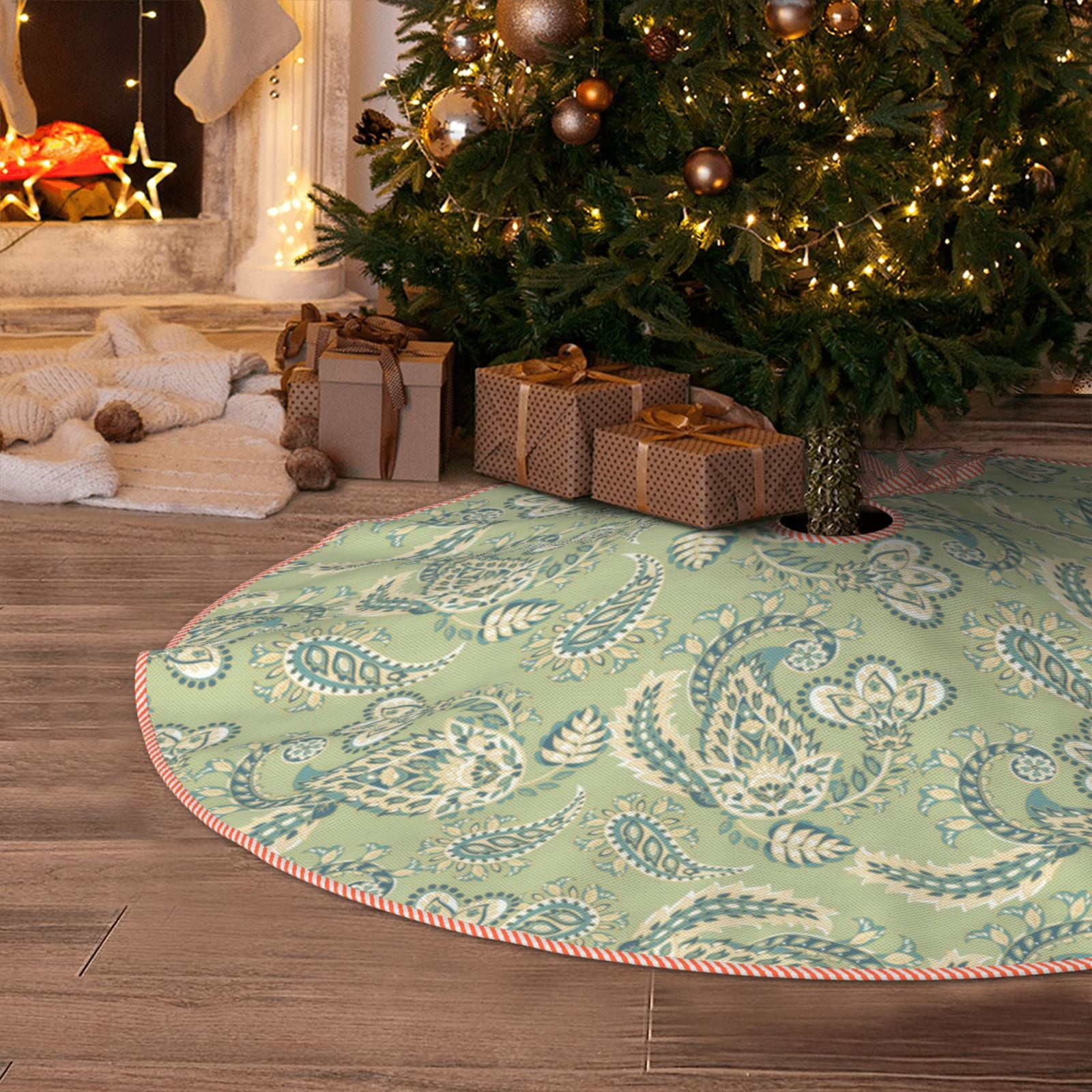 Christmas Tree Skirt - Flower Paisley Light Green Halloween Tree Skirt ...