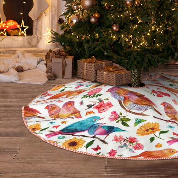 Christmas Tree Skirt - Flowers Birds And Butterflies Halloween Tree ...
