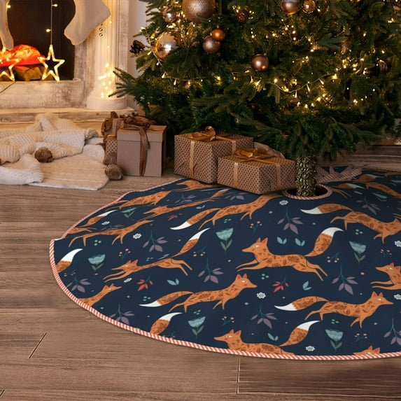 Christmas Tree Skirt - Fox with Flower Pattern Halloween Tree Skirt ...