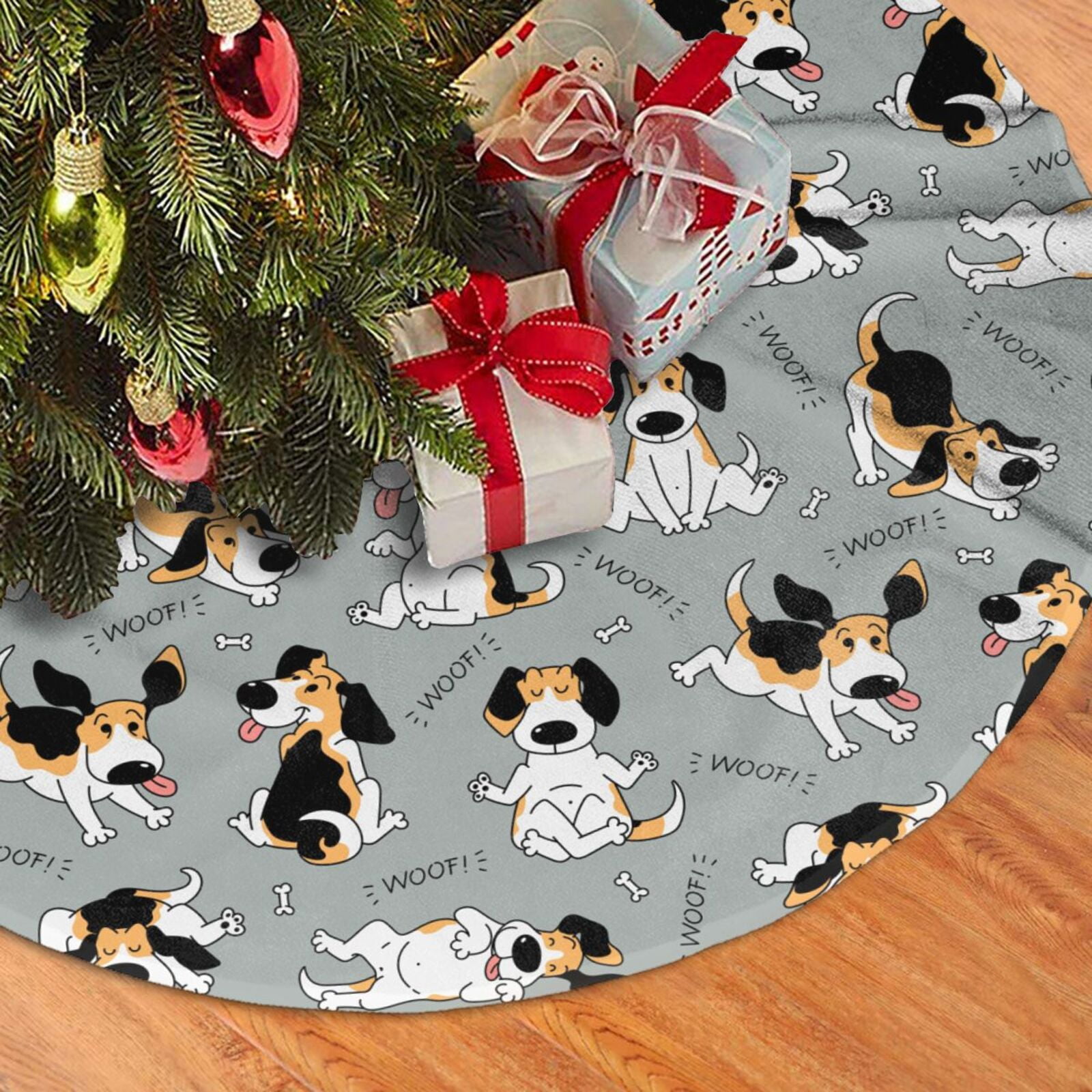 Christmas Tree Skirt, Funny Beagle Active Dog Soft Plush Christmas Tree ...