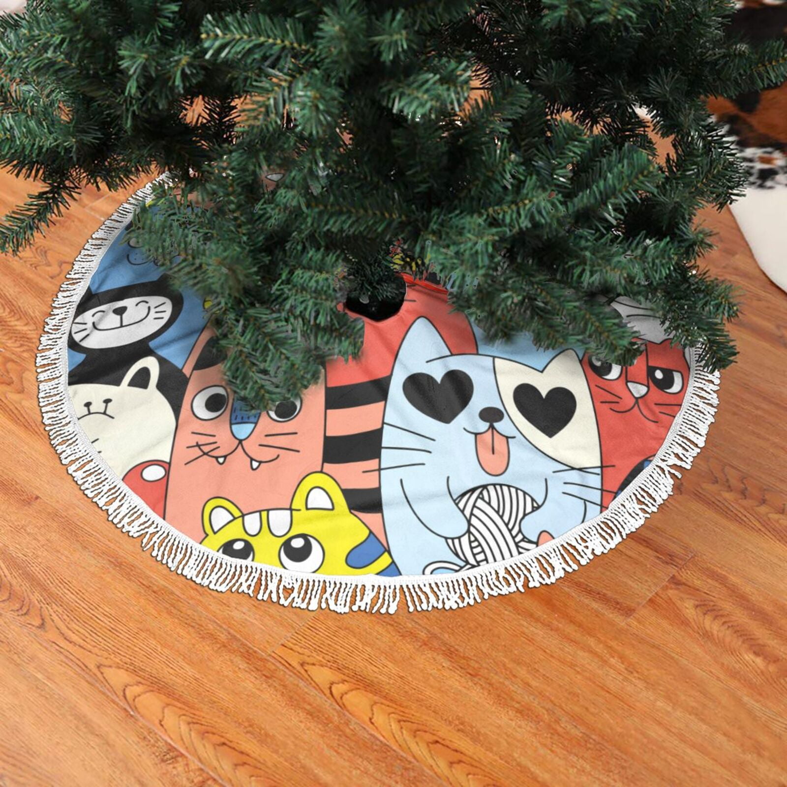 Christmas Tree Skirt, Funny Cats Christmas Tree Decorations Indoor ...