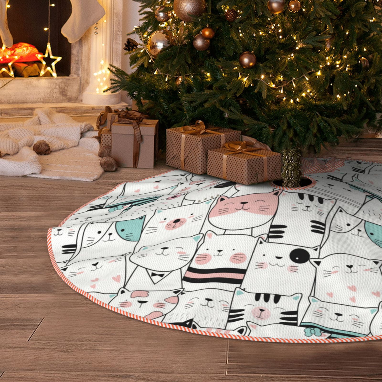 Christmas Tree Skirt Funny Cute Cartoon Cat Tree Skirt for Merry ...