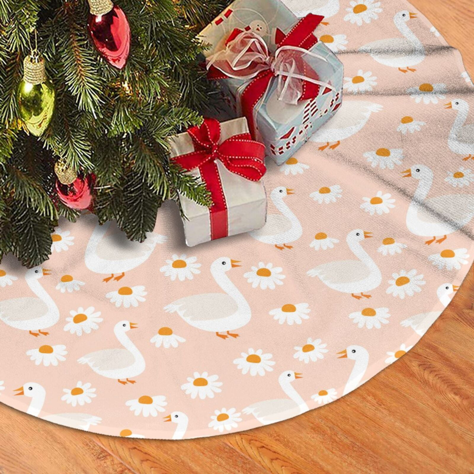 Christmas Tree Skirt, Geese and Flower Soft Plush Christmas Tree ...