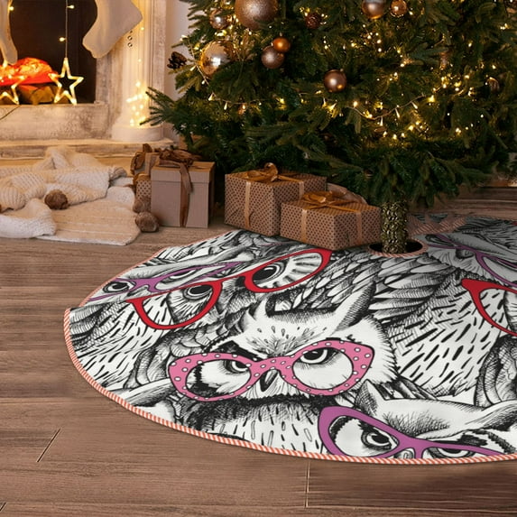 Christmas Tree Skirt - Glasses Owl Halloween Tree Skirt Winter Fall ...