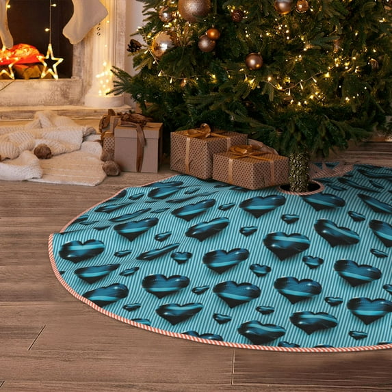Christmas Tree Skirt - Glossy blue hearts Halloween Tree Skirt Winter ...