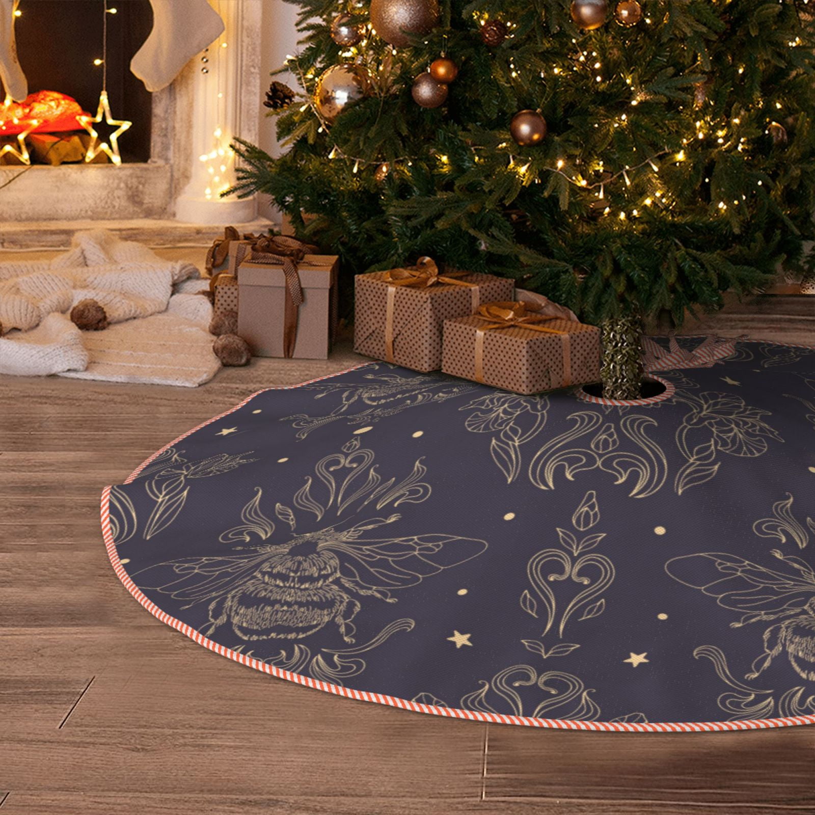 Christmas Tree Skirt - Golden Bumblebee Halloween Tree Skirt Winter ...