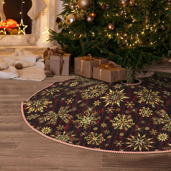 Christmas Tree Skirt - Golden Snowflakes Halloween Tree Skirt Winter ...