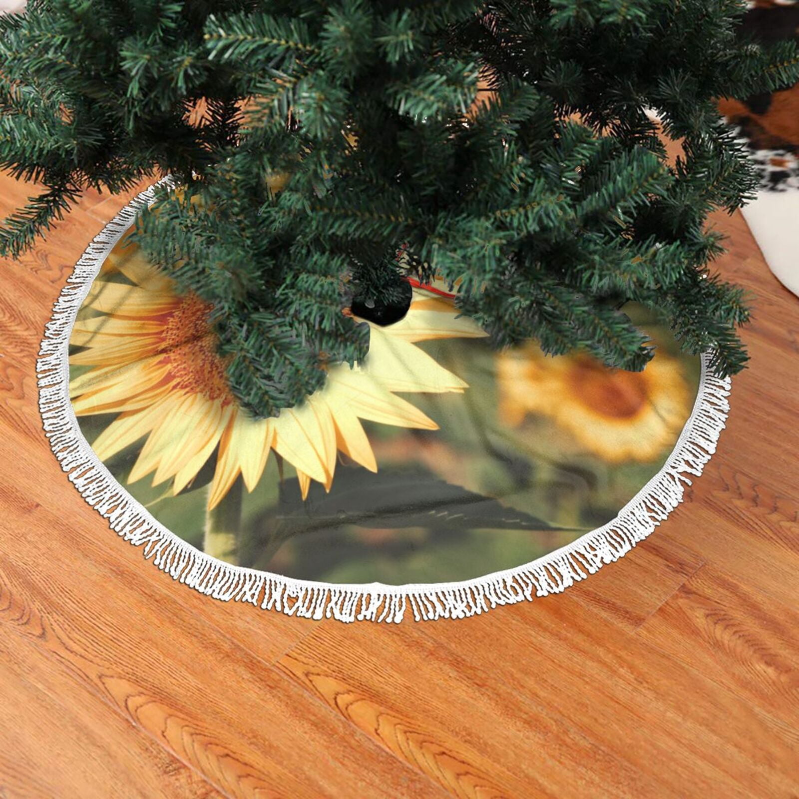 Christmas Tree Skirt, Golden Sunflower In Field Christmas Tree ...
