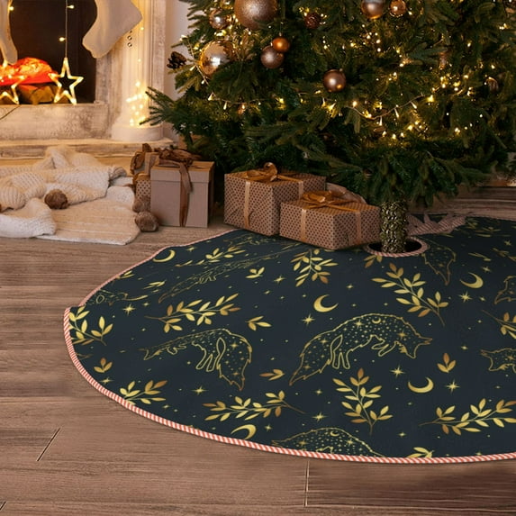 Christmas Tree Skirt - Golden line fox Halloween Tree Skirt Winter Fall ...