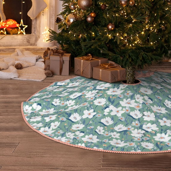 Christmas Tree Skirt - Gouache Flowers Halloween Tree Skirt Winter Fall ...