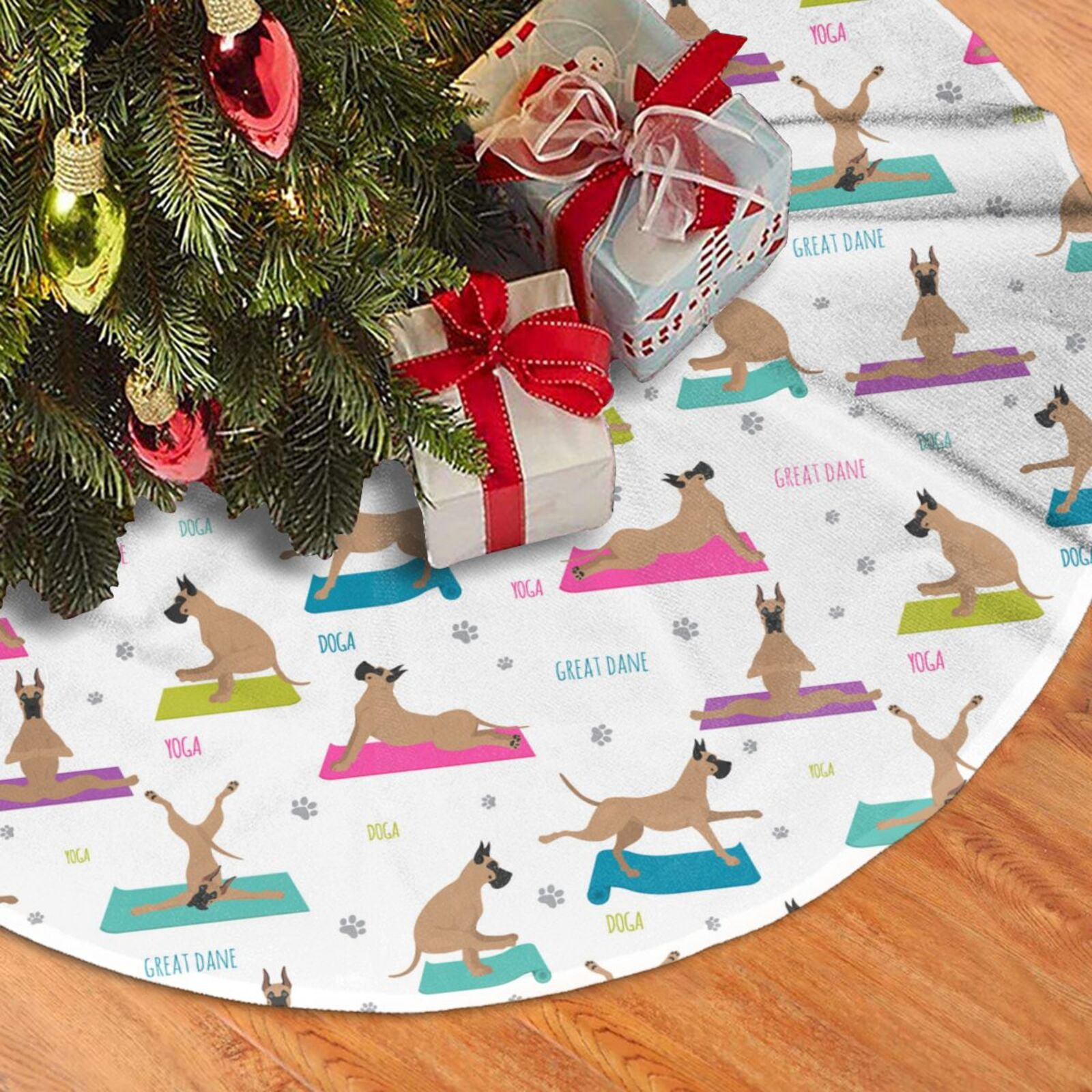 Christmas Tree Skirt, Great dane Yoga dogs funny Soft Plush Christmas ...