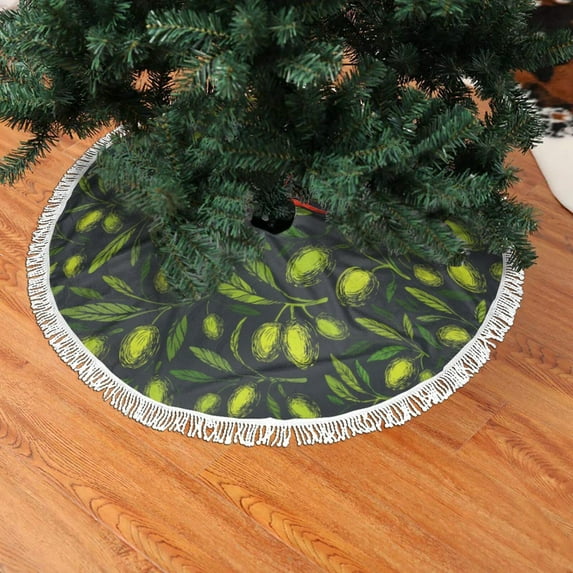 Christmas Tree Skirt, Green Branch Olive Christmas Tree Decorations ...