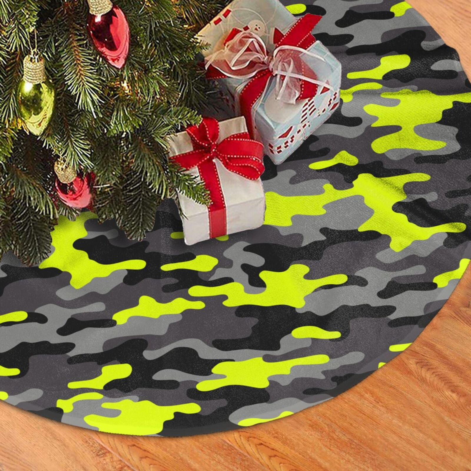 Christmas Tree Skirt, Green Grey Camouflage Soft Plush Christmas Tree ...