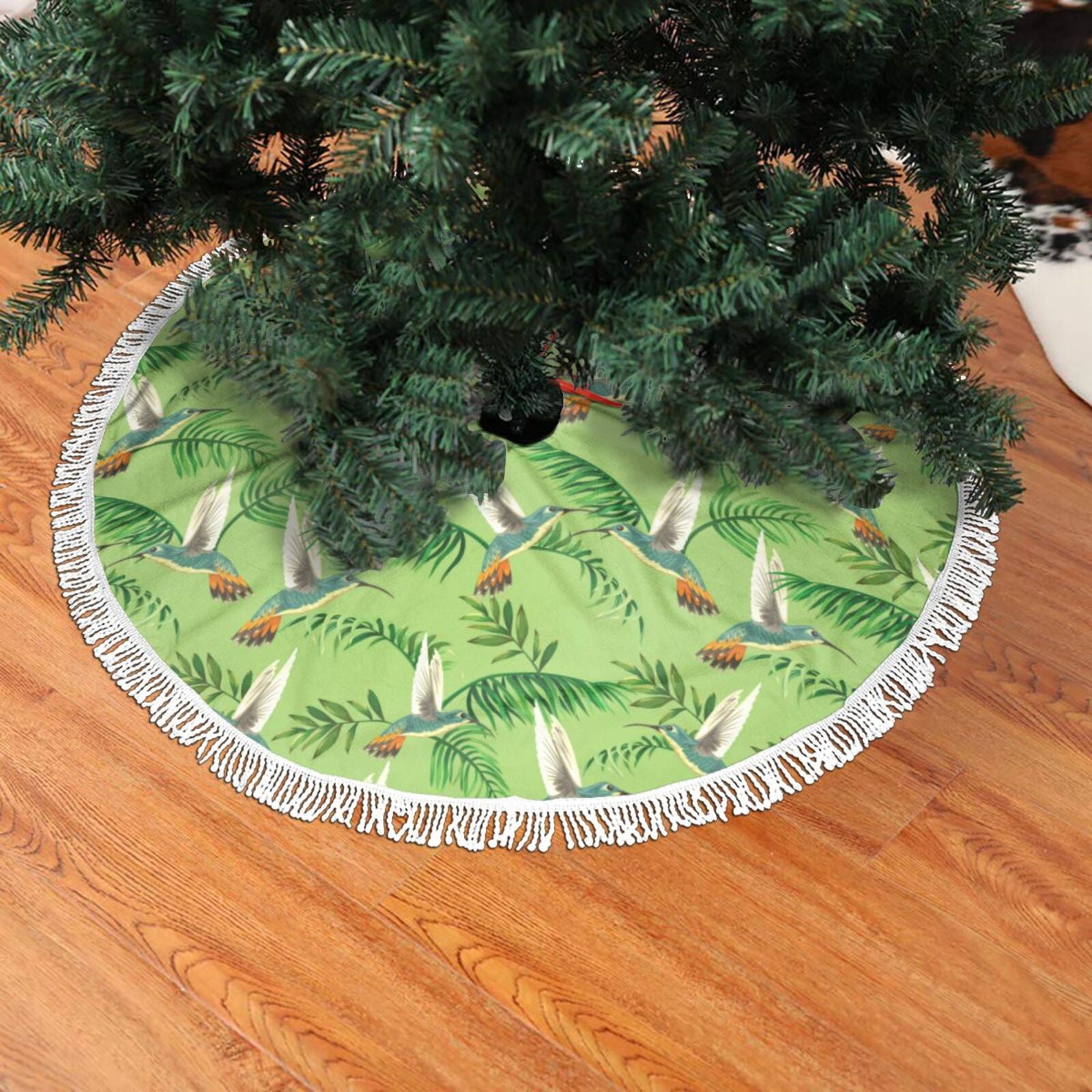 Christmas Tree Skirt, Green Hummingbird Palm Leaf Christmas Tree ...