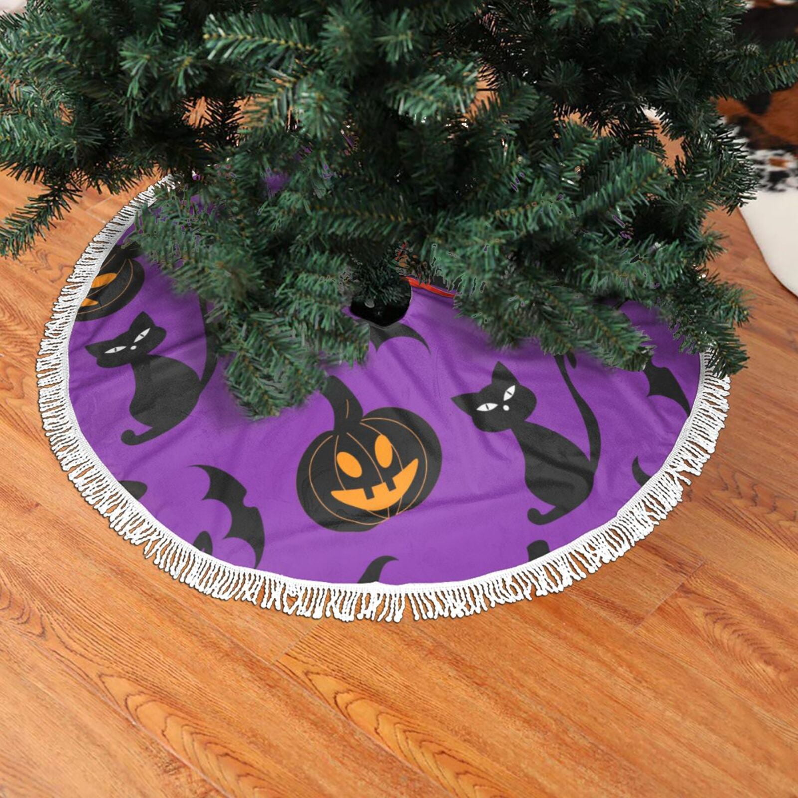 Christmas Tree Skirt, Halloween Black Pumpkin Bat Christmas Tree ...
