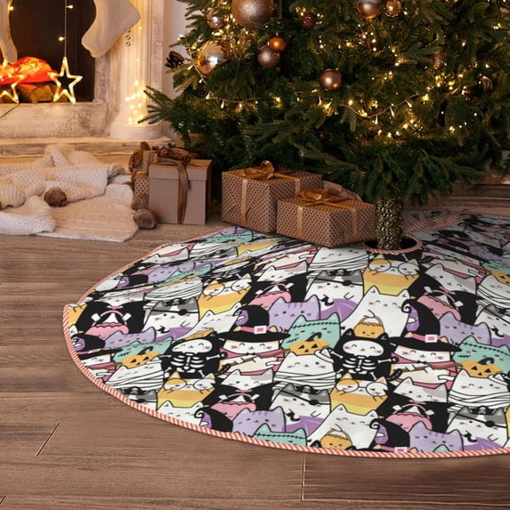 Christmas Tree Skirt - Halloween Decoration Cartoon Cat Halloween Tree ...