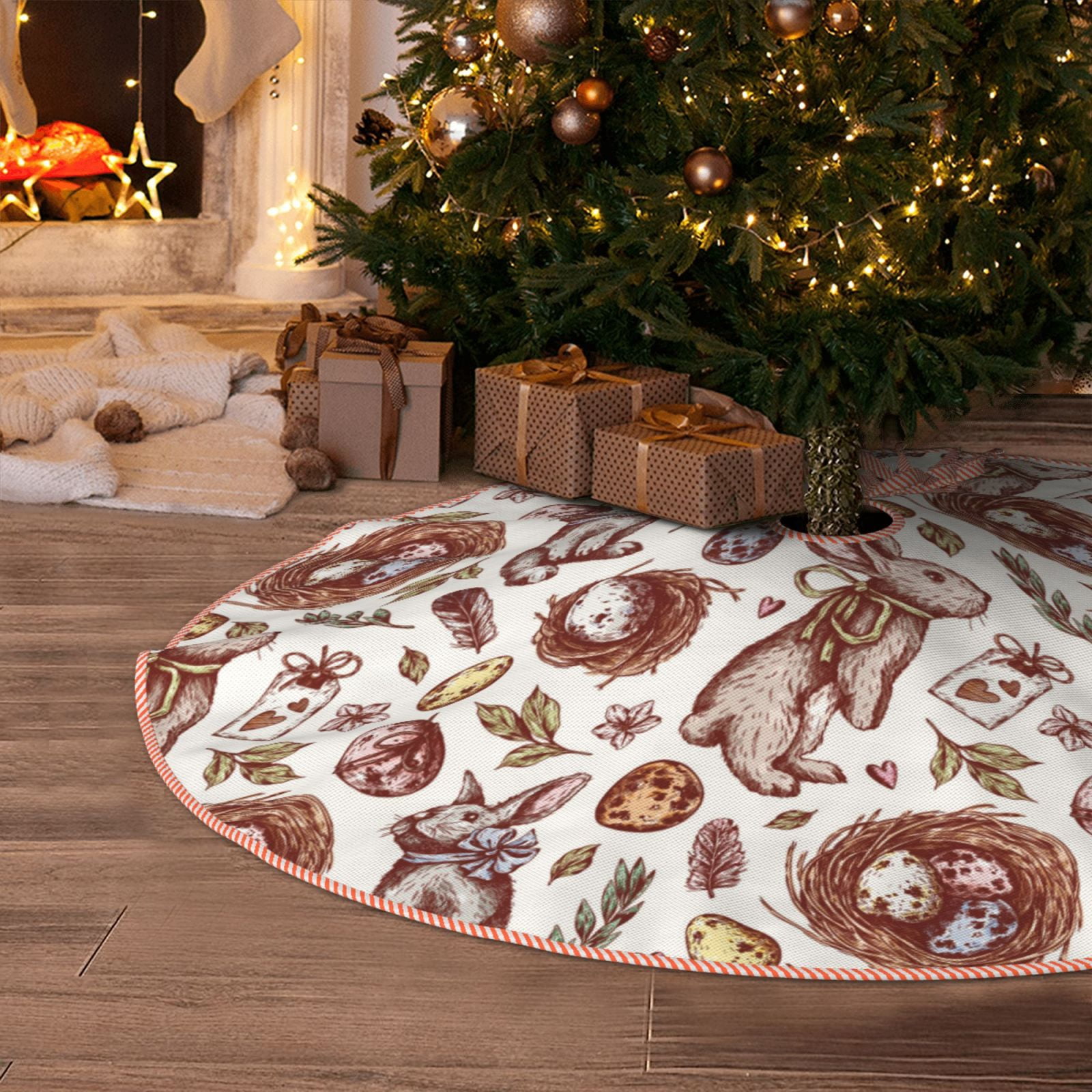 Christmas Tree Skirt - Hand Drawn Cartoon Cute Rabbit Egg Halloween ...